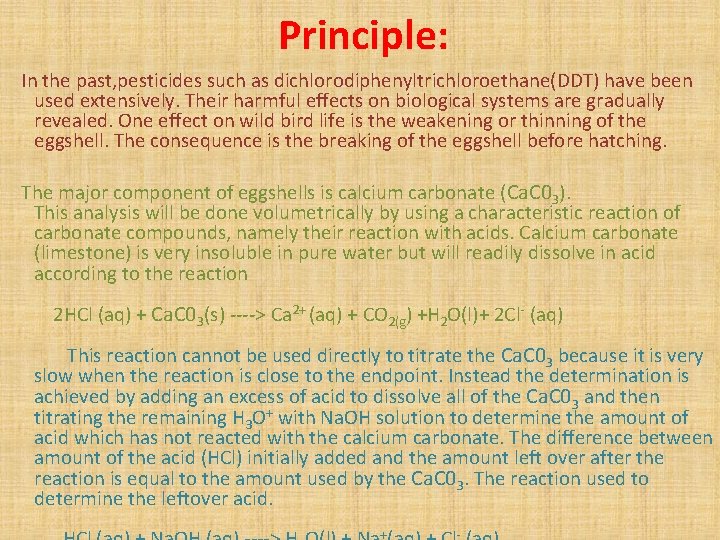 Determination of Calcium Carbonate in Eggshell Content Principlep