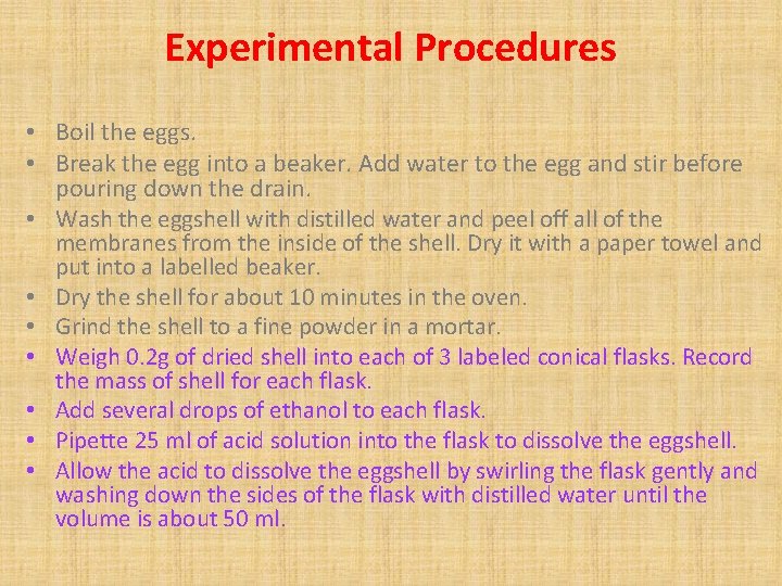 Determination of Calcium Carbonate in Eggshell Content Principlep