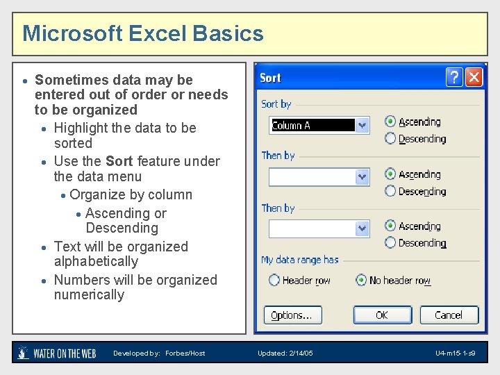 Spreadsheets and Non Spatial Databases Unit 4 Module