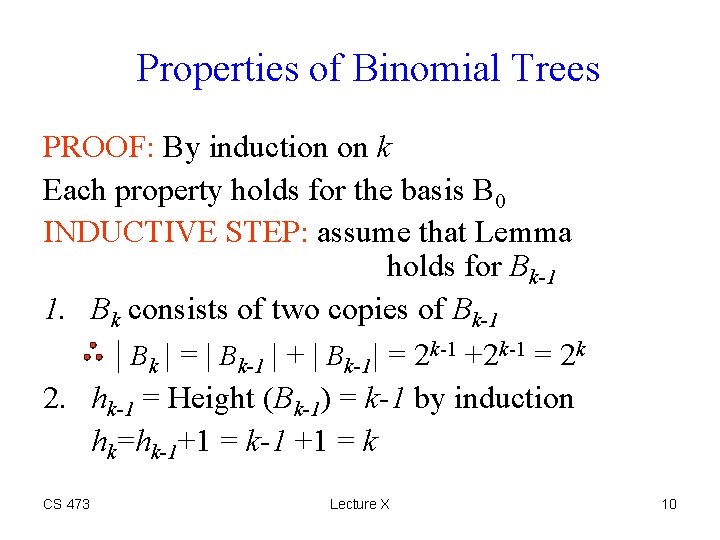 CS 473 Algorithms Lecture BINOMIAL HEAPS CS 473