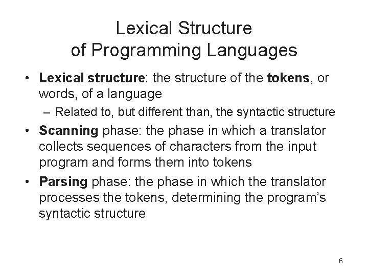 Programming Languages Third Edition Chapter 6 Syntax Objectives