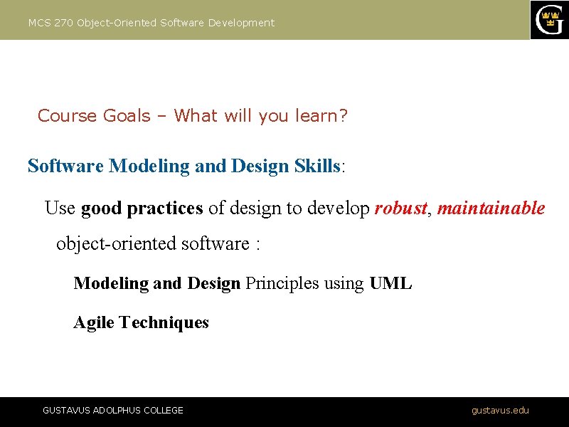 MCS 270 Spring 2014 ObjectOriented Software Development MCS