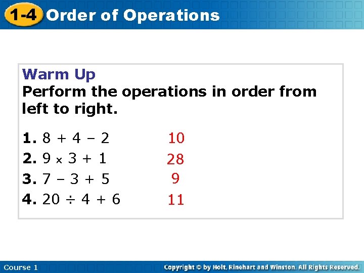 1 4 Order of Operations Warm Up Problem