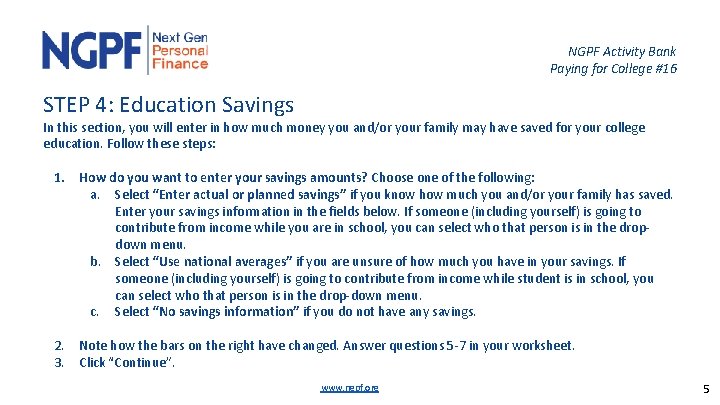 NGPF Activity Bank Paying for College 16 Teachers