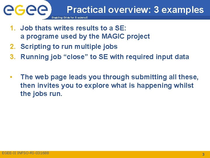 Enabling Grids for Escienc E Practical using EGEE