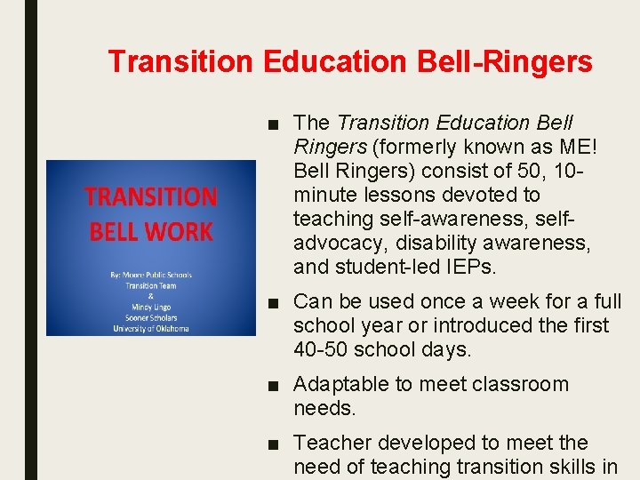 Transition BellRingers By Mindy Lingo Malarie Deardorff University