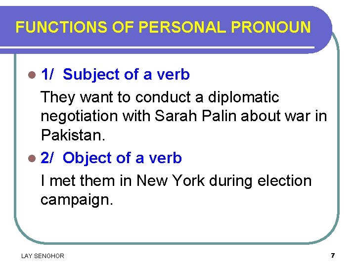 PARTS OF SPEECH TAUGHT BY PROFESSOR OF ENGLISH