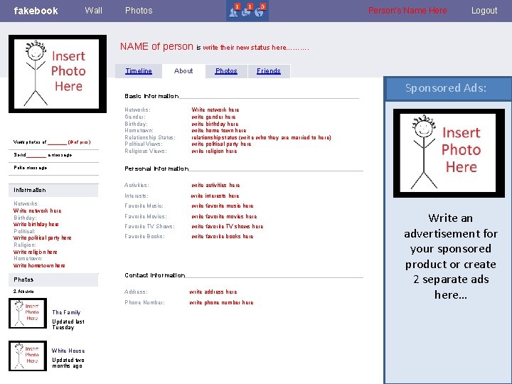 fakebook Wall Photos Flair Boxes Persons Name Here