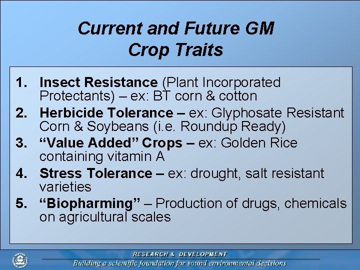 Agricultural Biotechnology Genomic Approaches to Monitoring the Effects