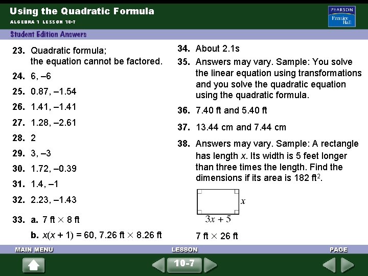 Using the Quadratic Formula ALGEBRA 1 LESSON 10