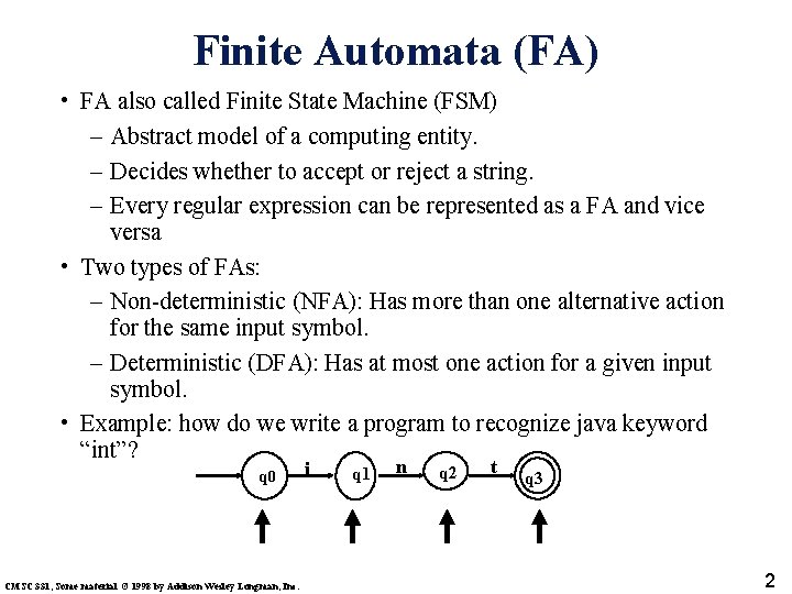 4 b Lexical analysis Finite Automata CMSC 331