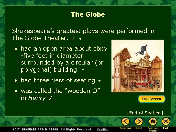 The Elizabethan Stage Feature Menu The Elizabethan Stage