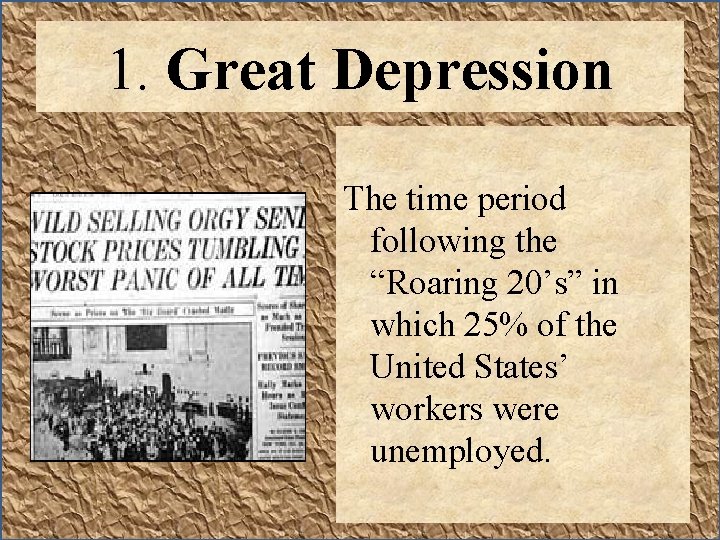 Vocabulary The Great Depression the New Deal 1