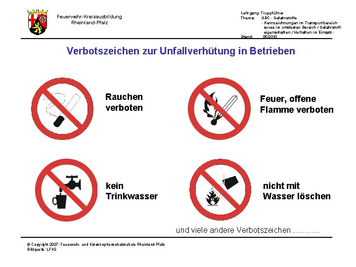 FeuerwehrKreisausbildung RheinlandPfalz Lehrgang Truppfhrer Thema ABC Gefahrstoffe Kennzeichnungen