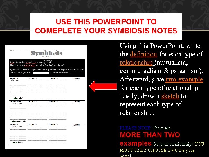SYMBIOSIS Living Together USE THIS POWERPOINT TO COMEPLETE