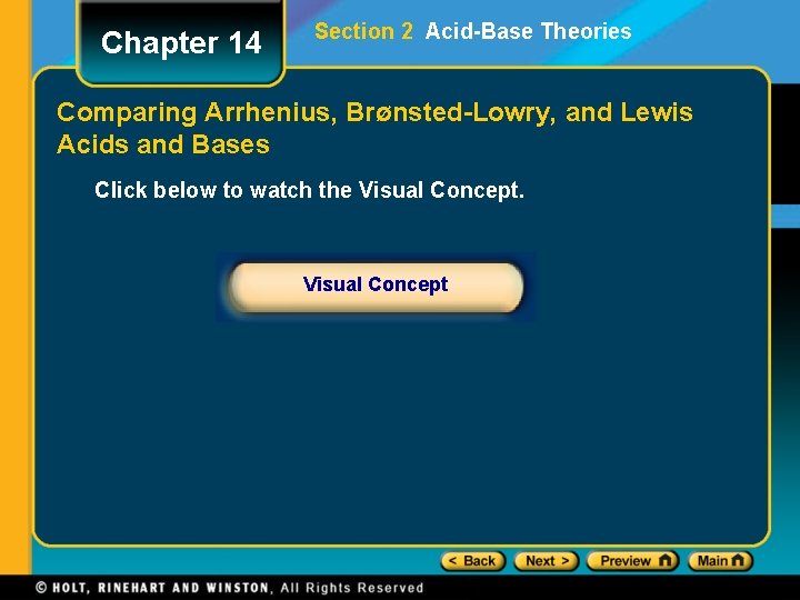 Chapter 14 Preview Lesson Starter Objectives Acids Bases