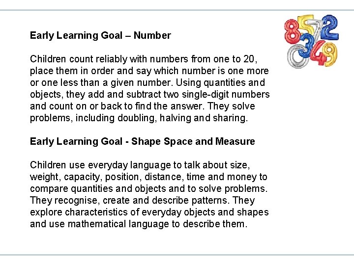 Maths in Reception Chawson First School October 2012