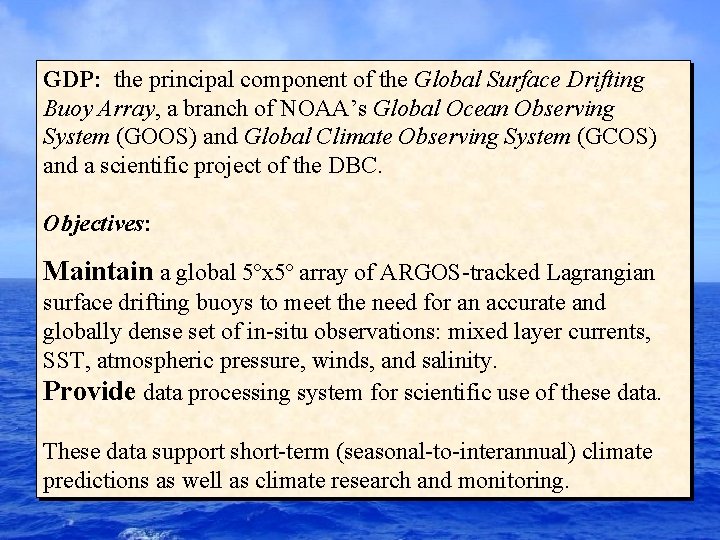 Global Drifter Program GDP Drifter Measurements of Surface