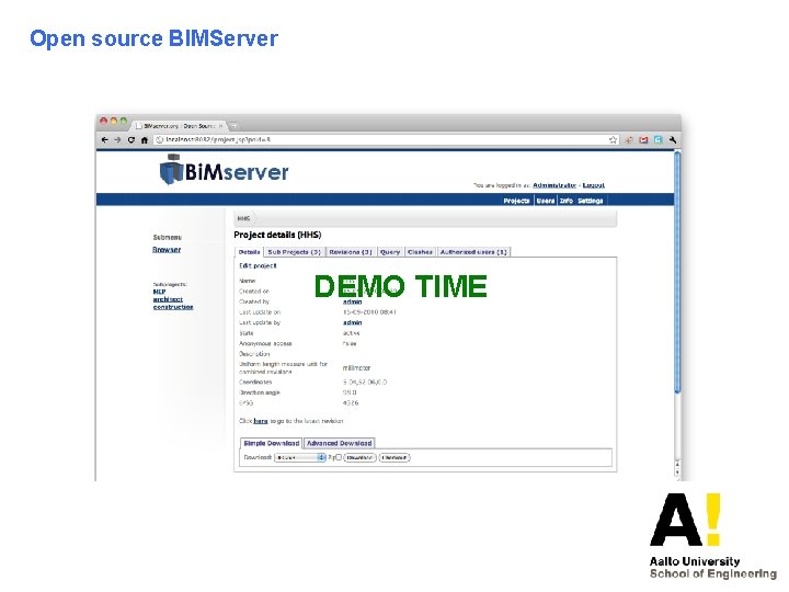 IFC Open Source BIMServer and BIMsie API Mehmet