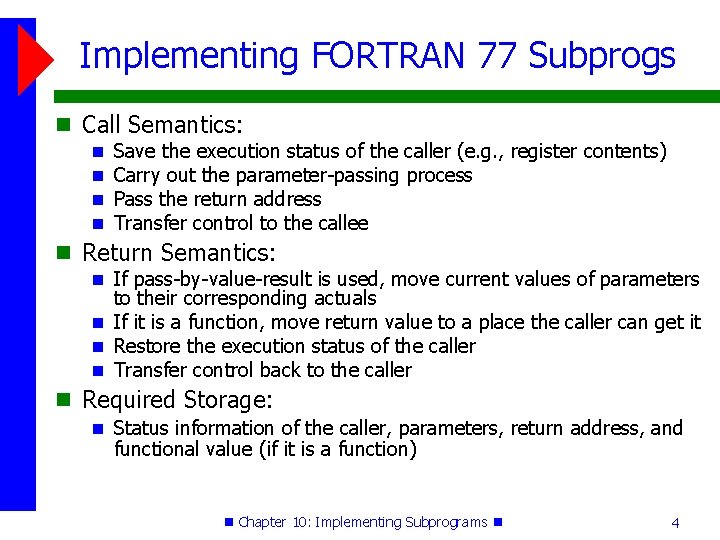 Implementing Subprograms In Text Chapter 10 1 Outline Implementing Subprograms In Text Chapter 10 1 Outline