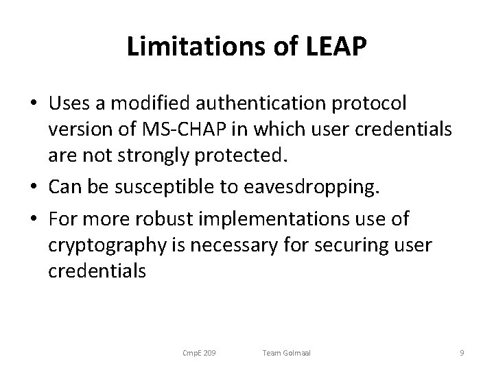 EAP Overview Extensible Authentication Protocol Team Golmaal Vaibhav EAP Overview Extensible Authentication Protocol Team Golmaal Vaibhav