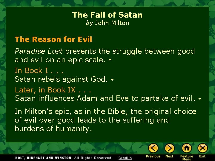 The Fall of Satan by John Milton Feature