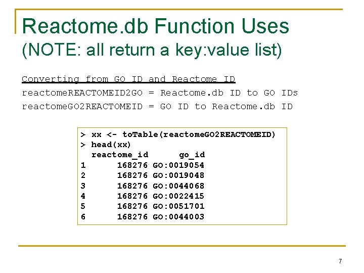 Annotation for Gene Expression Analysis with Reactome db
