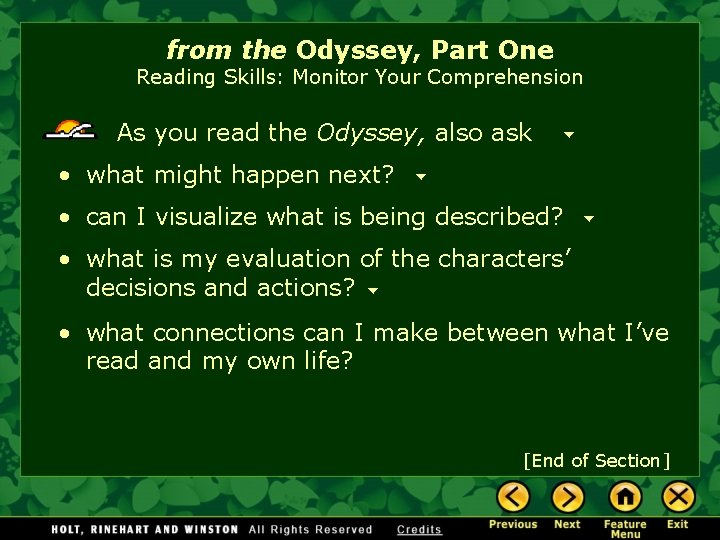 from the Odyssey Part One by Homer translated