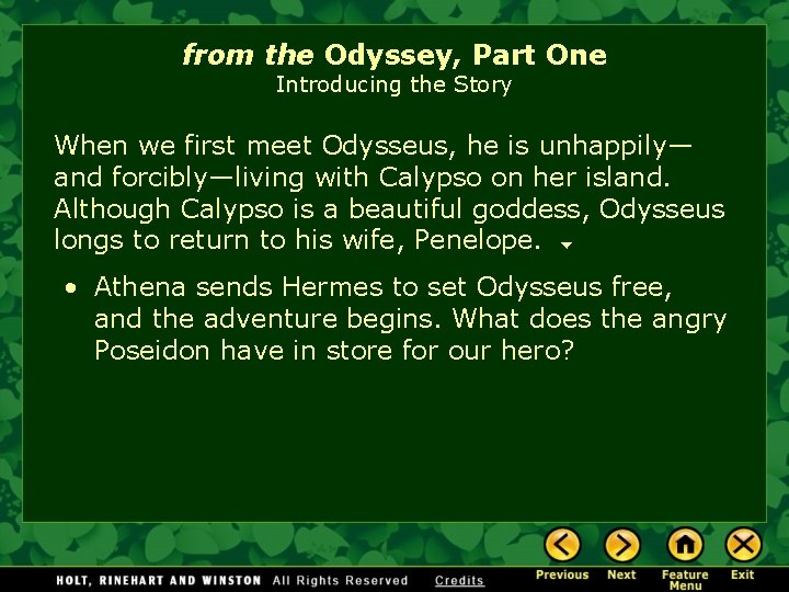 from the Odyssey Part One by Homer translated