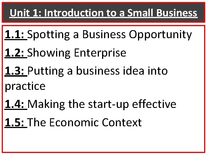 GCSE Business Studies Unit 1 Introduction to a
