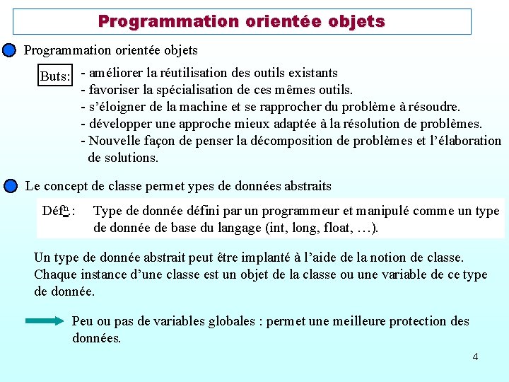 Classes et objets Types de donnes abstraits programmation