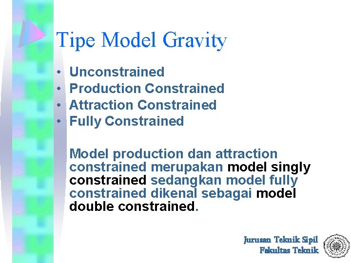 Kuliah Pertemuan Ke5 MODEL SINTETIS DISTRIBUSI PERJALANAN Sub