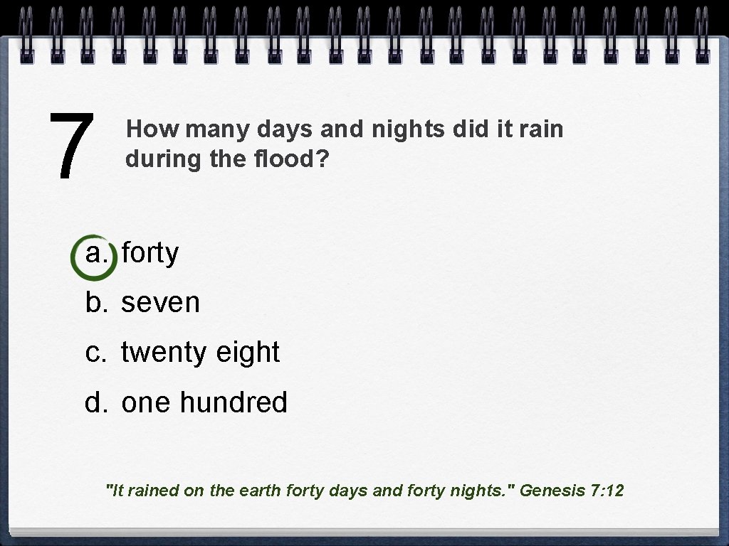 Bible Quiz On Noah and the Flood For