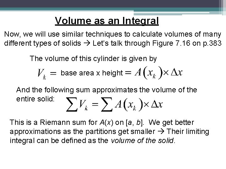 Volume Section 7 3 a Recall a problem