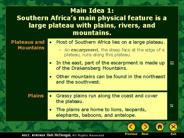 Physical Geography The Big Idea Southern Africas physical