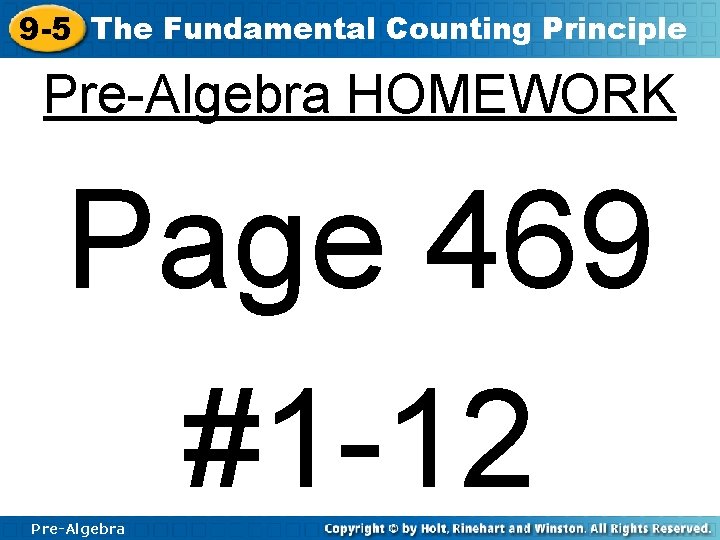 9 5 The Fundamental Counting Principle PreAlgebra HOMEWORK