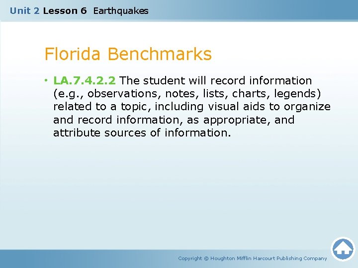 Unit 2 Lesson 6 Earthquakes Florida Benchmarks SC