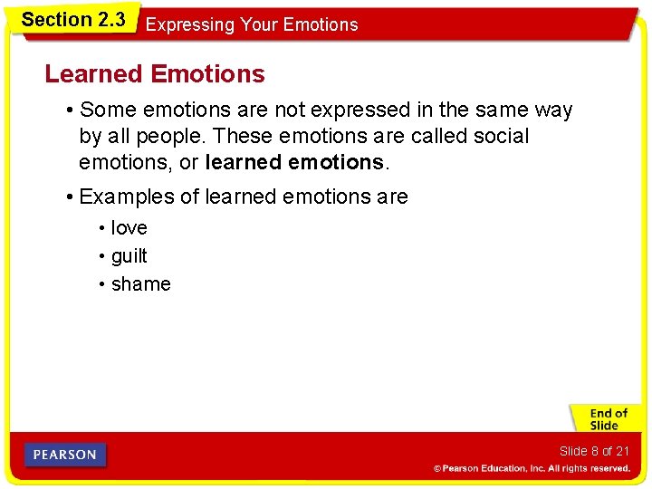 Section 2 3 Expressing Your Emotions Objectives Identify