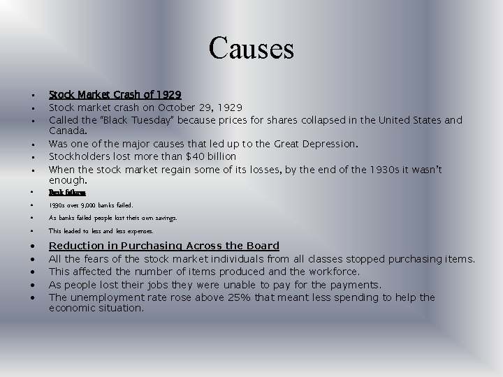 The Great Depression By Molly Gallant Causes Stock