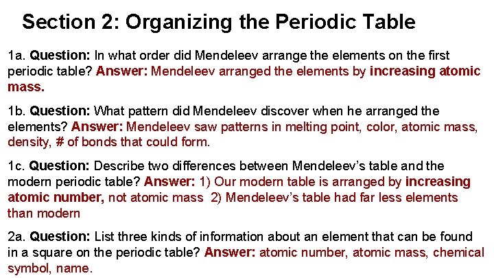 Questions on Metals Nonmetals and the Periodic Table