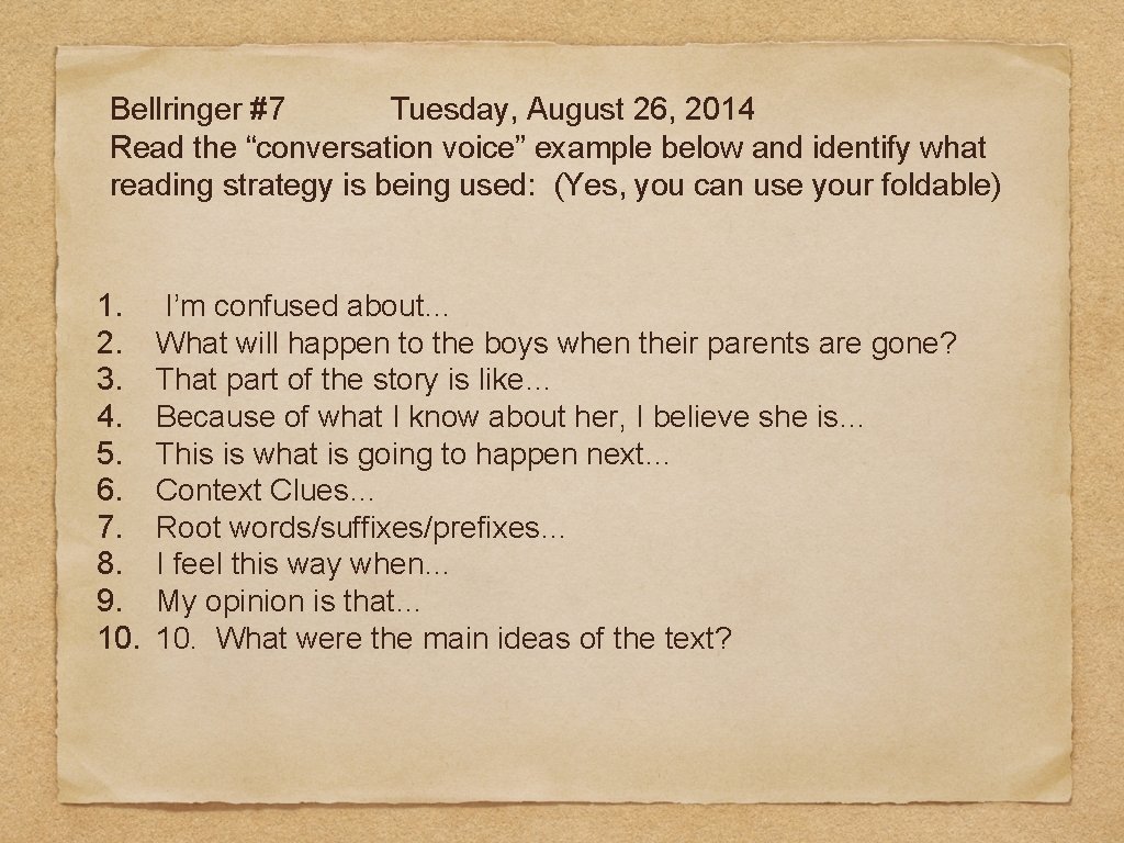 Bellringer 1 I can follow classroom rulesexpectations Do