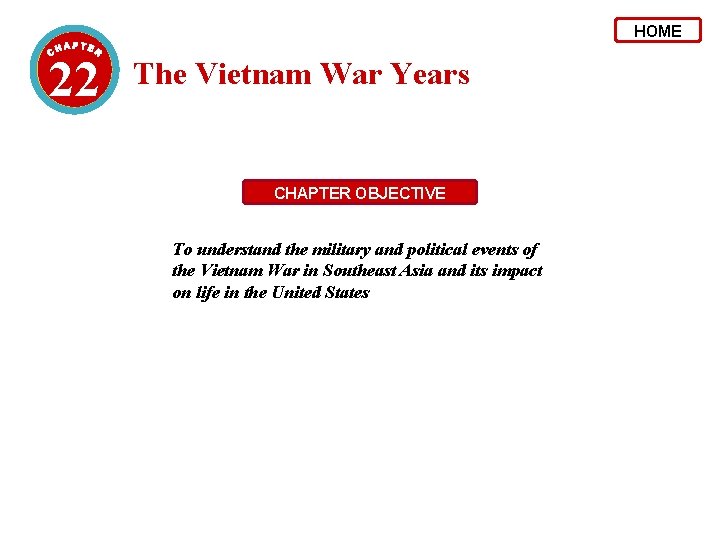 QUIT 22 The Vietnam War Years CHAPTER OBJECTIVE