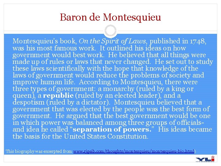 Baron de Montesquieu UNDERSTANDING THE PRINCIPLES OF GOVERNMENT