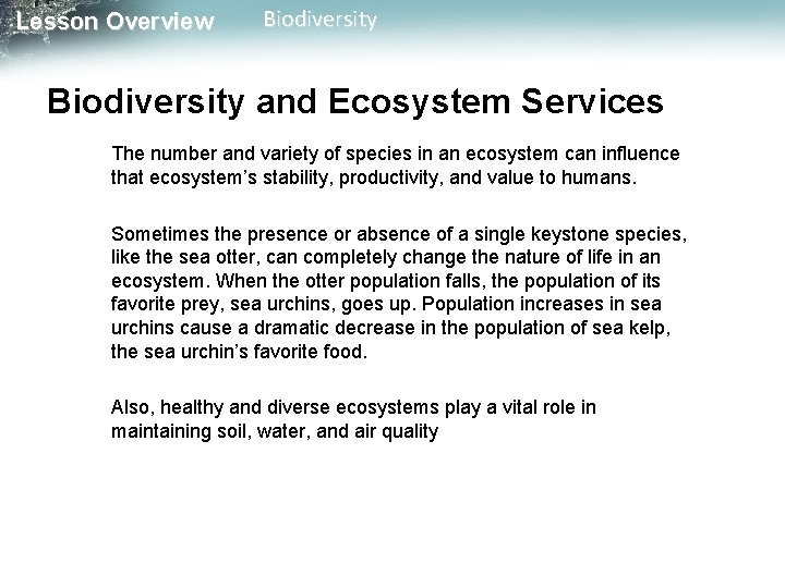 Lesson Overview Biodiversity Lesson Overview 6 3 Biodiversity