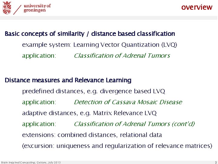 Prototypebased learning and adaptive distances for classification Michael