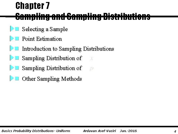 Basics Probability Distributions Uniform Ardavan AsefVaziri Jan 2016
