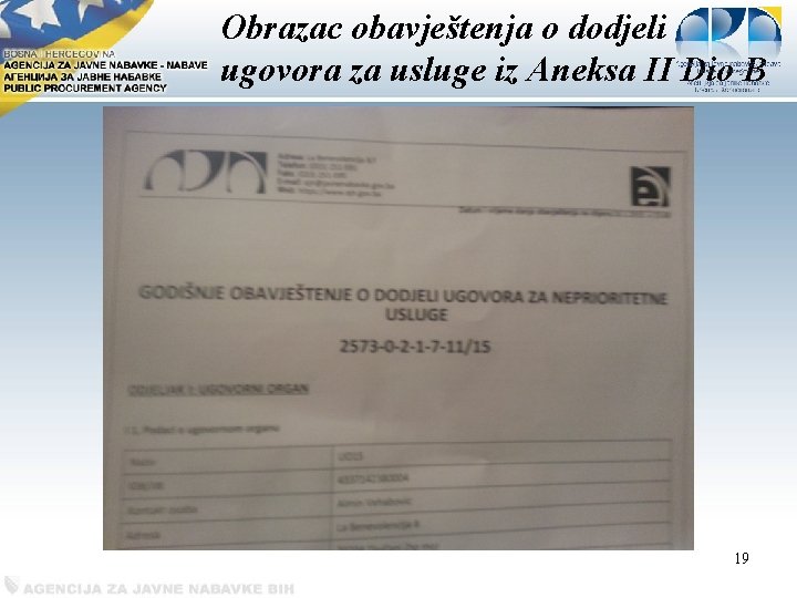 Procedura nabavke usluga iz Aneksa II Dio B
