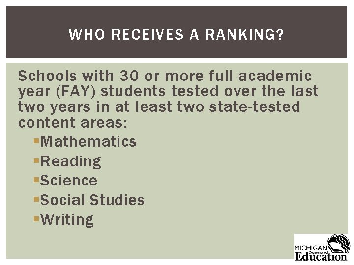 2011 TOP TO BOTTOM RANKING Understanding How the