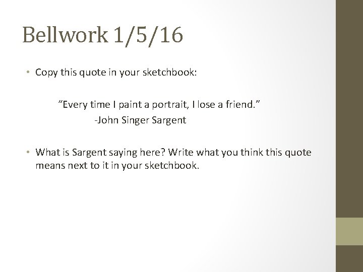 Drawing the Face Portraits and Self Portraits Bellwork