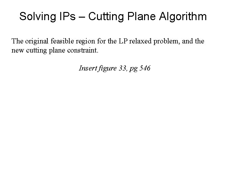 Solving IPs Cutting Plane Algorithm General Idea Begin